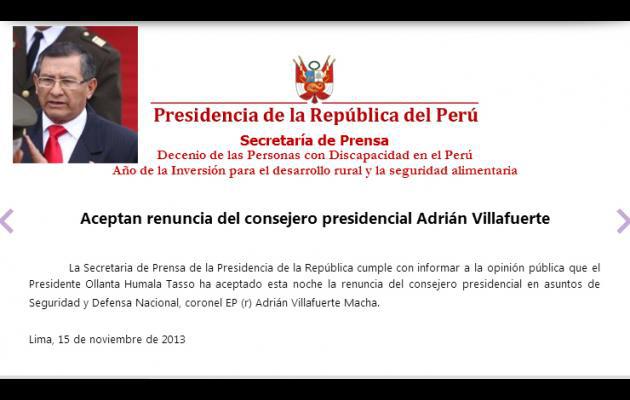 Ollanta Humala acepta renuncia de Adrián Villafuerte "El Ácido ...