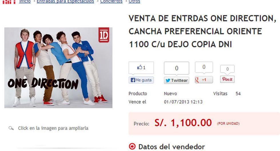 One Direction: Revenden entradas preferenciales 100% más caras por ...